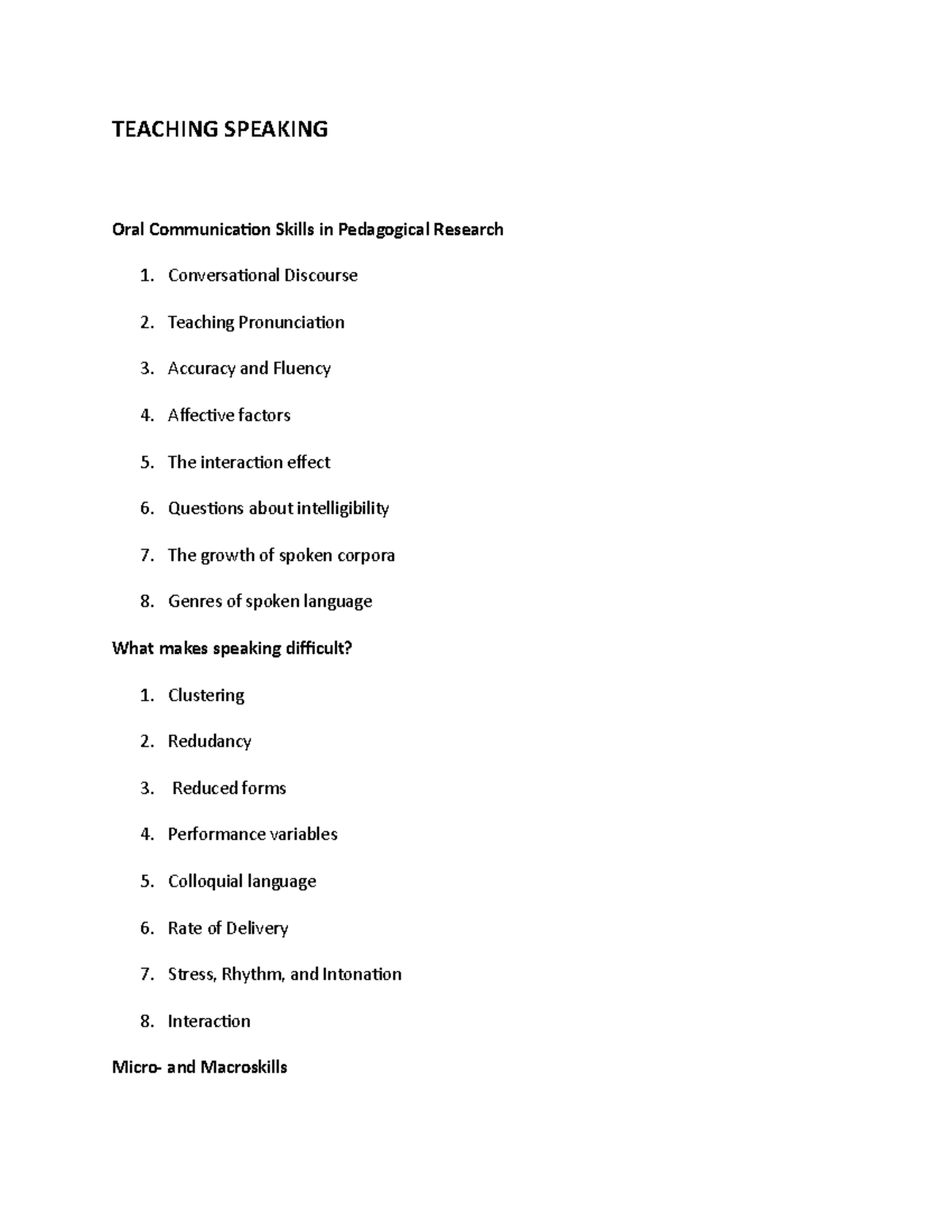 Teaching Speaking TEACHING SPEAKING Oral Communication Skills In