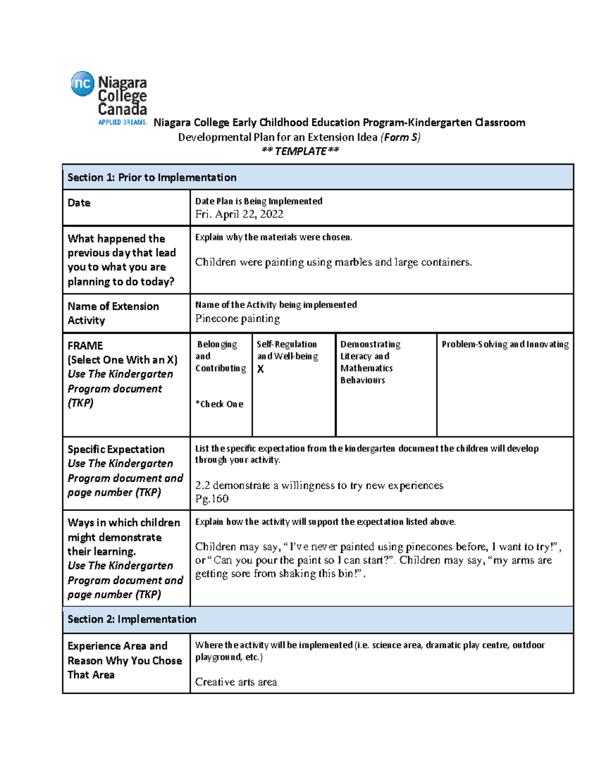 Skills Based Developmental Plan - Niagara College Early Childhood ...