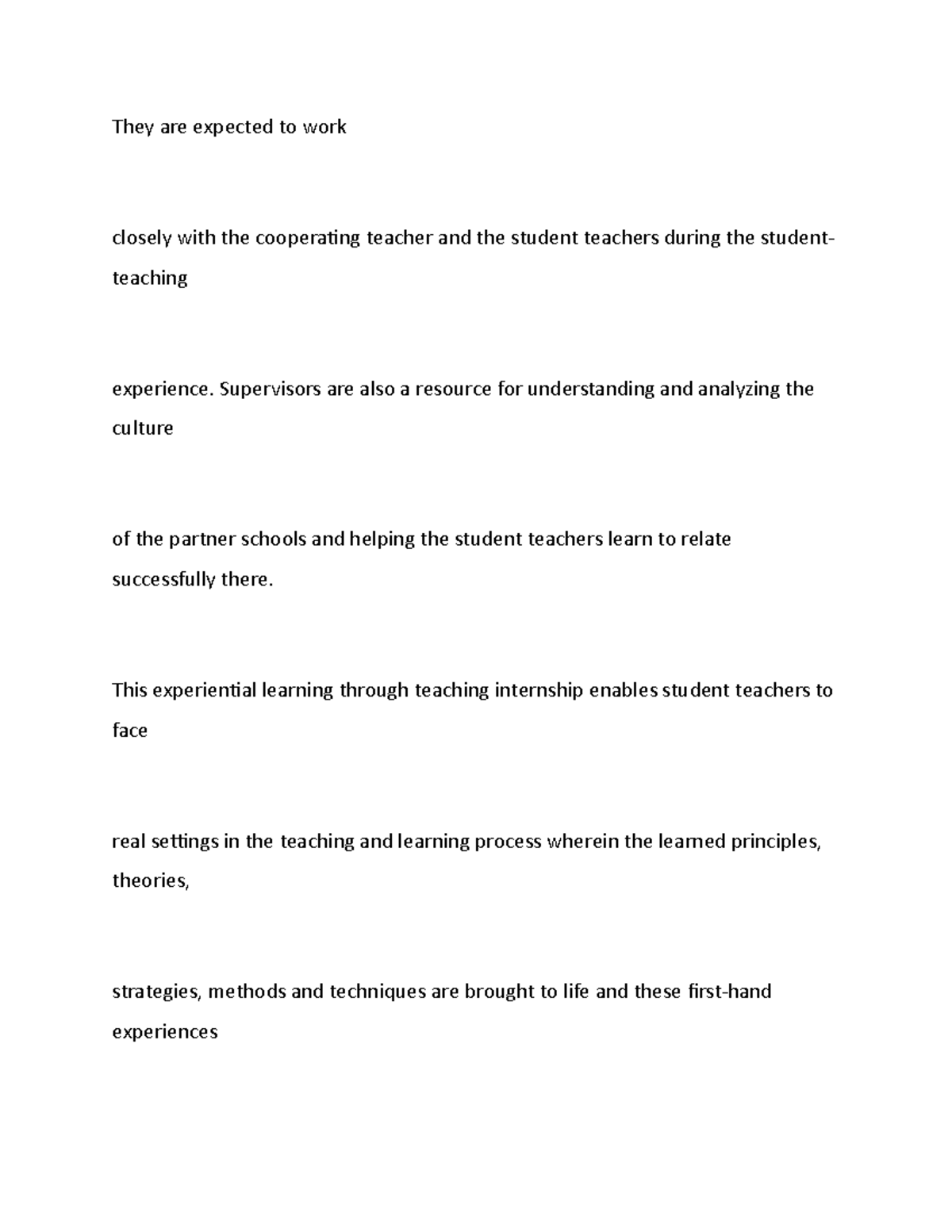 Teaching Internship 3 - They are expected to work closely with the ...