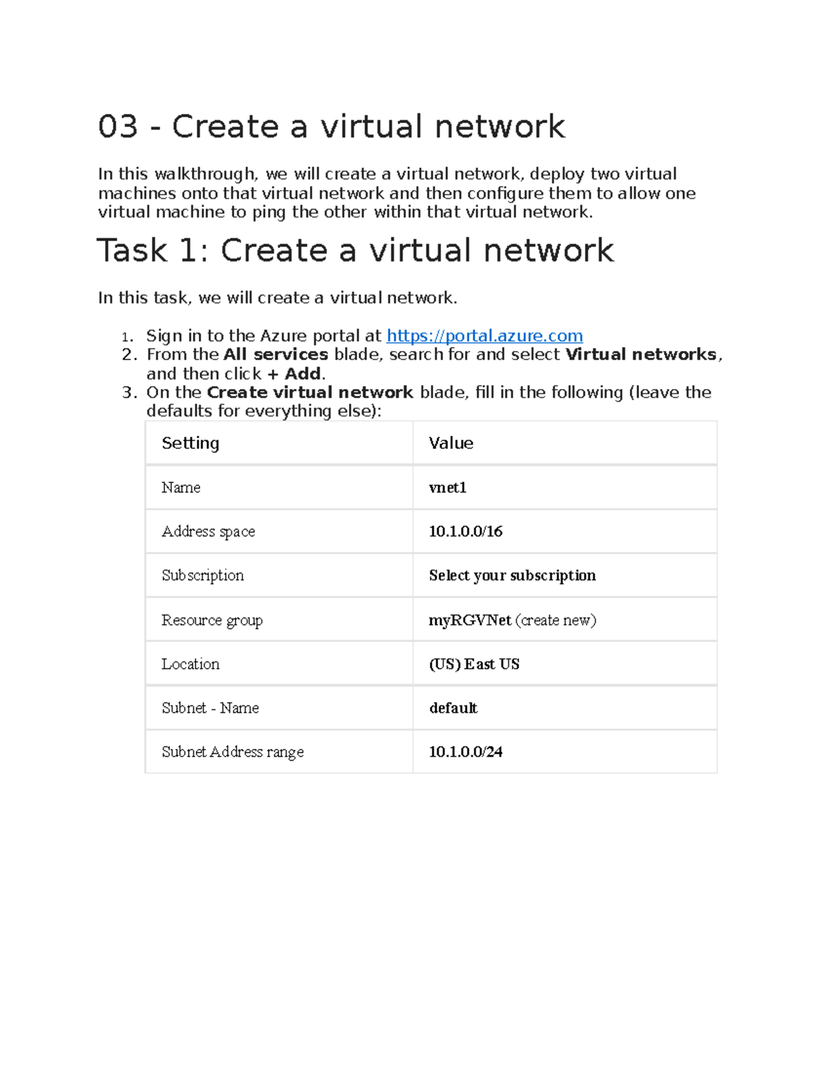 03 - Create a virtual network - 03 - Create a virtual network In this ...