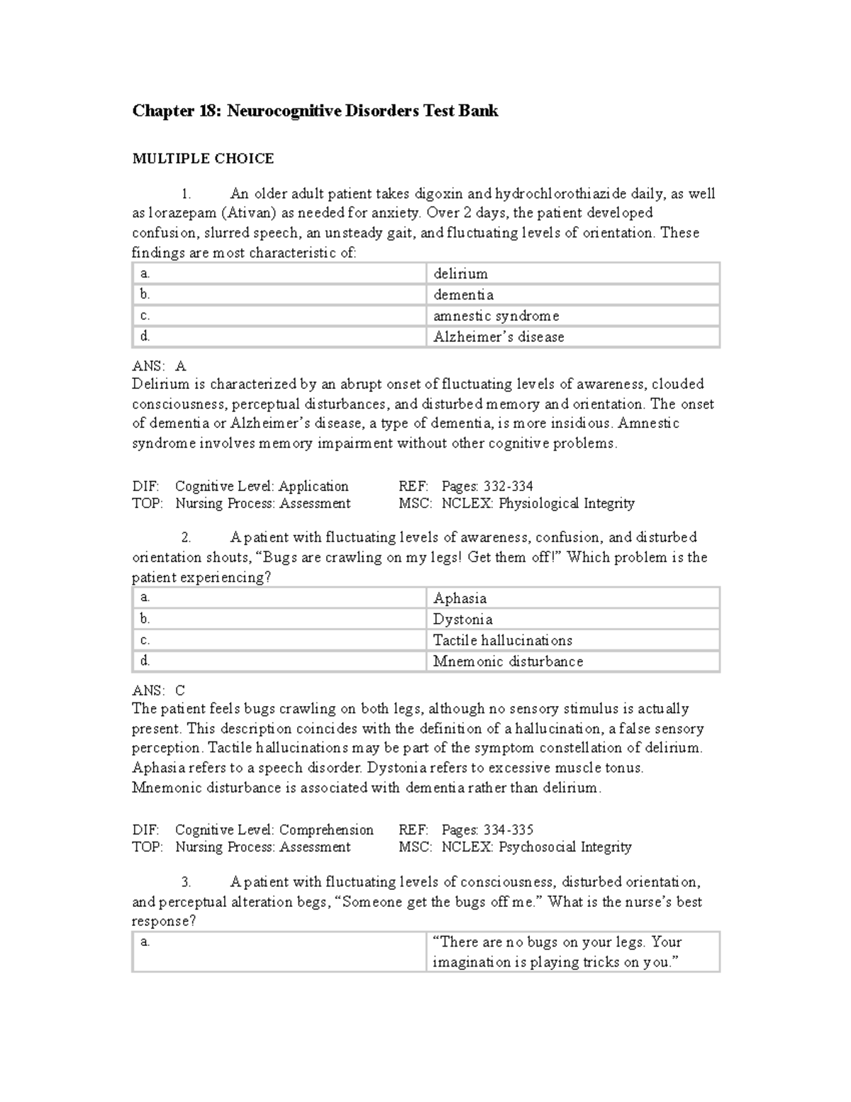 Chapter 18 Neurocognitive Disorders - Chapter 18: Neurocognitive ...