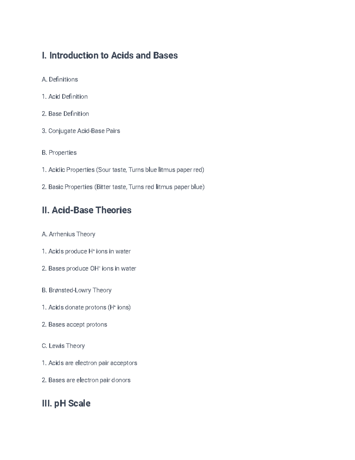 Chem Notes - examples and definitions - I. Introduction to Acids and ...