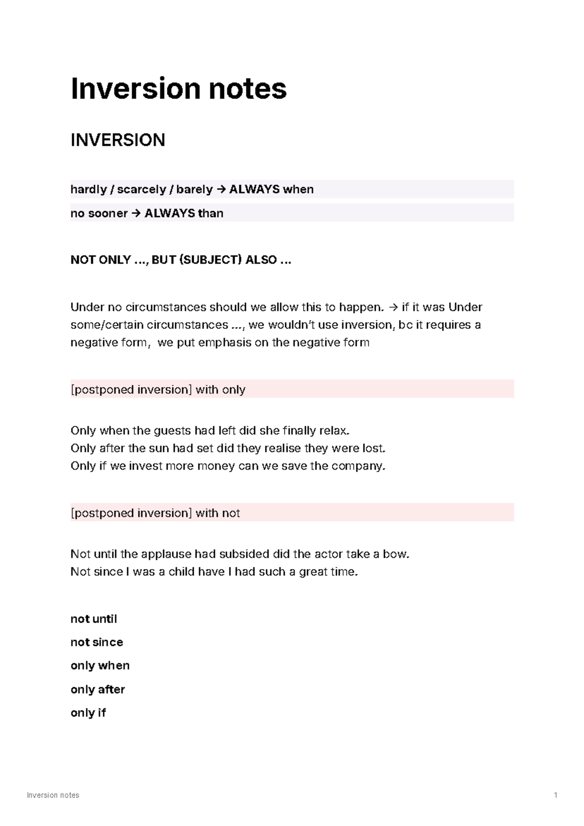 Inversion notes - .., BUT SUBJECT ALSO ... Under no circumstances ...