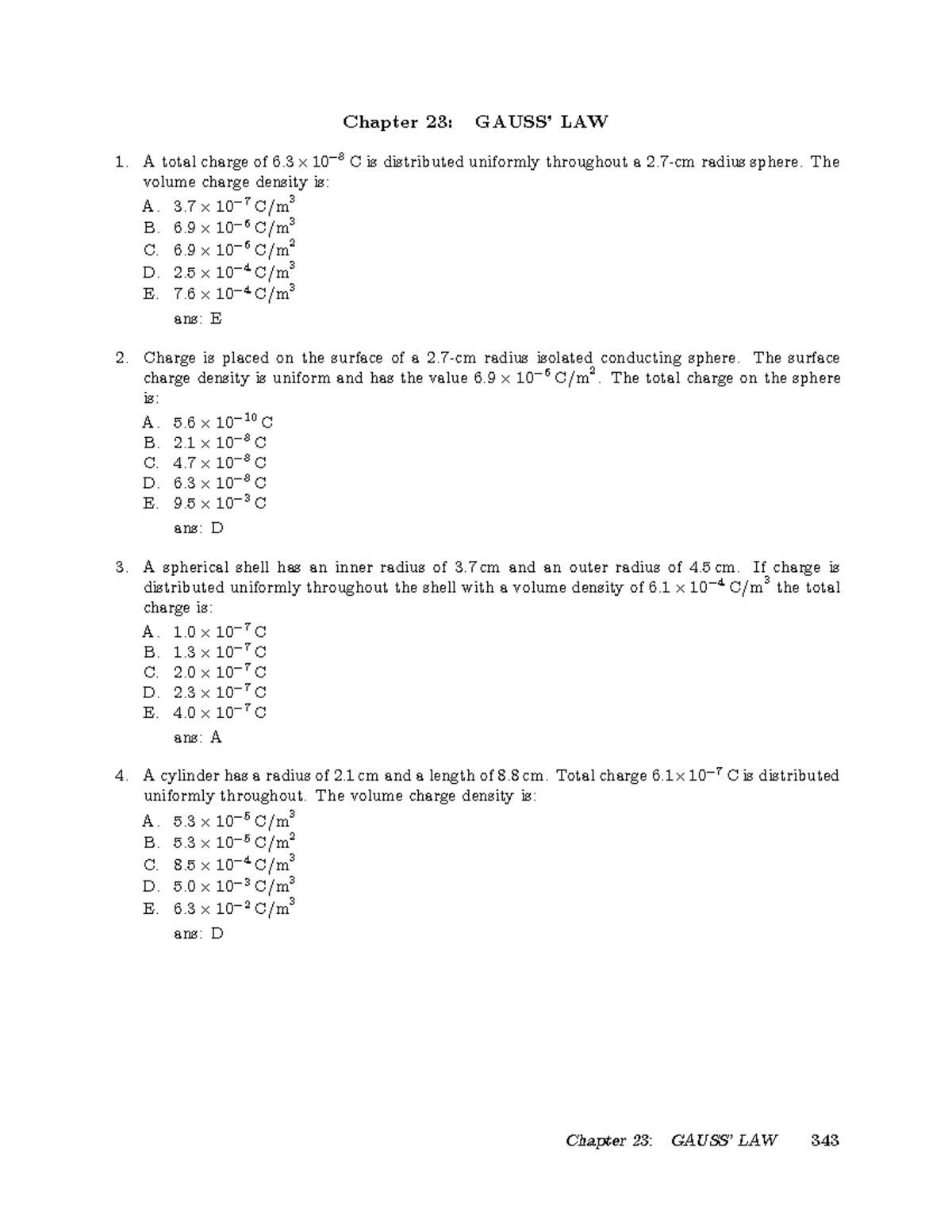 23-gauss -law-tb ch23 - THERMODYNAMICS - Chapter 23: GAUSSí LAW A total ...