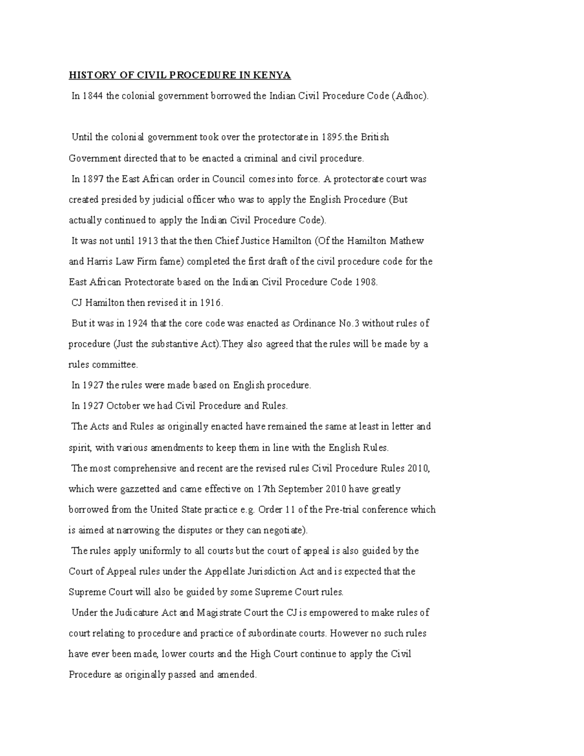 History OF Civil Litigation - HISTORY OF CIVIL PROCEDURE IN KENYA In ...