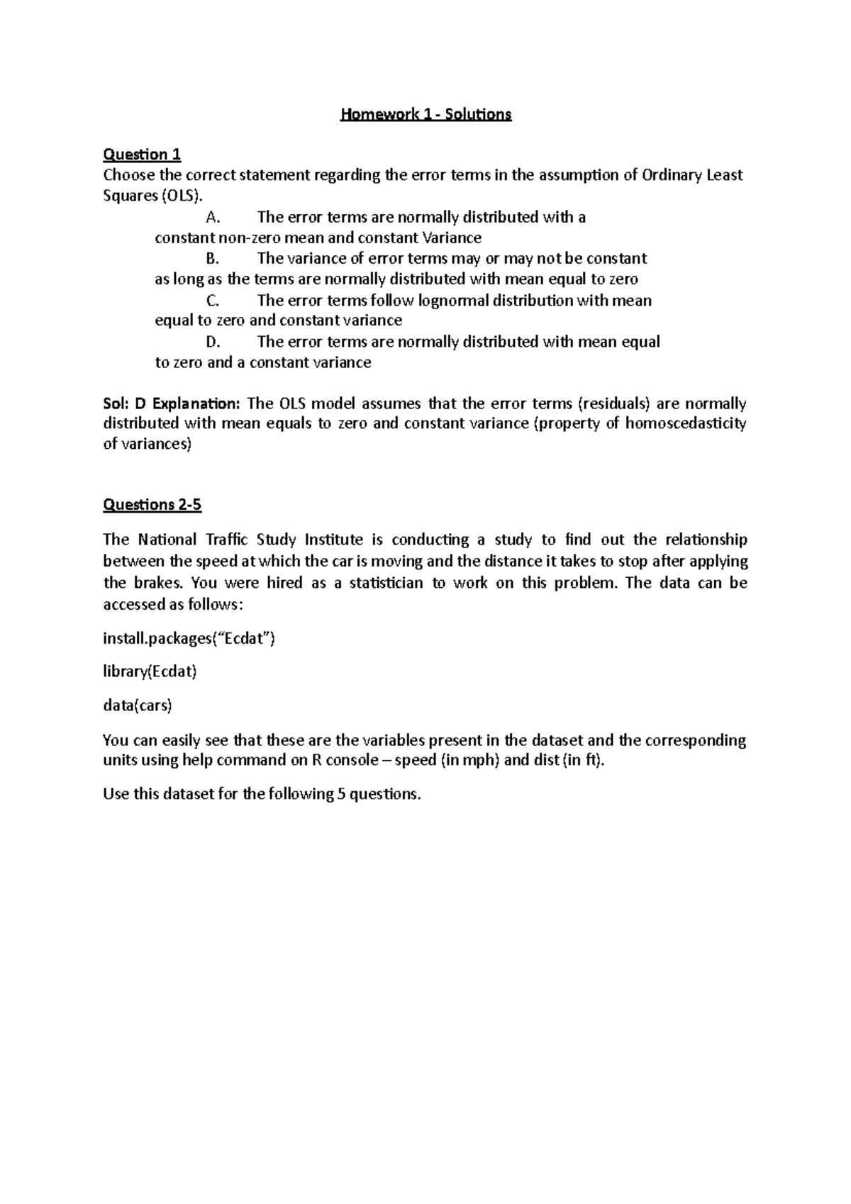 Homework 1 Part 1 Solutions Homework 1 Solutions Question 1