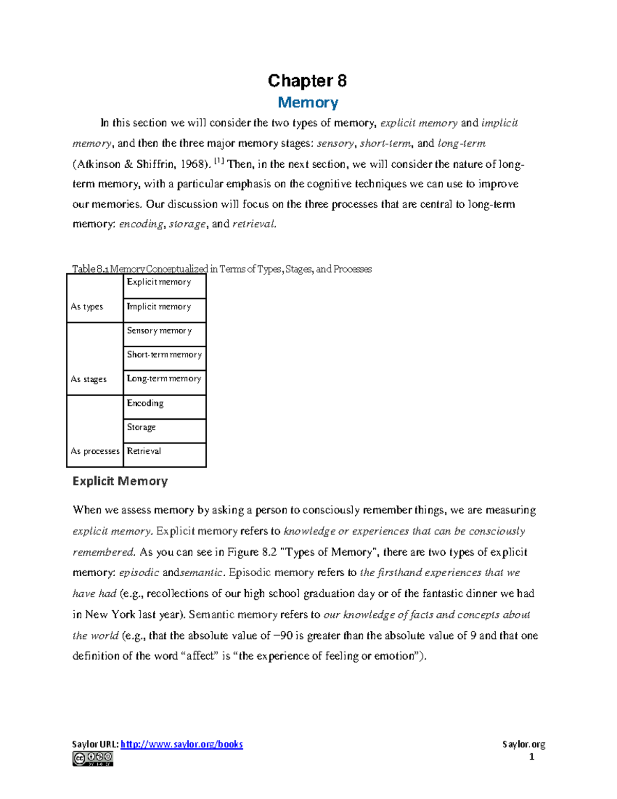 Memory - Saylor URL: saylor/books Saylor Chapter 8 Memory In this section we will consider the ...