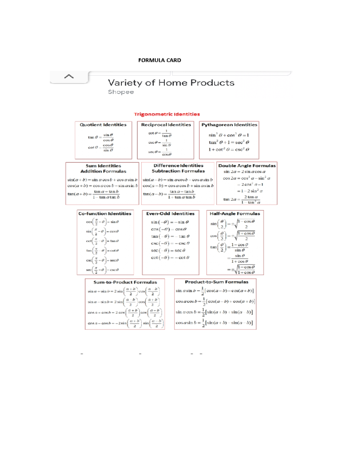 Formula CARD - Calculus - FORMULA CARD - Studocu