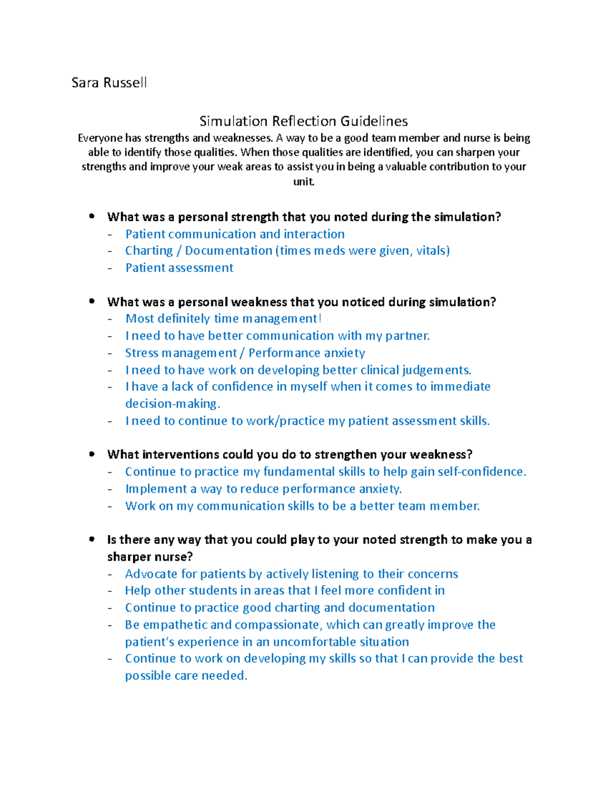 Simulation Reflection Guidelines - Sara Russell Simulation Reflection Guidelines Everyone has ...