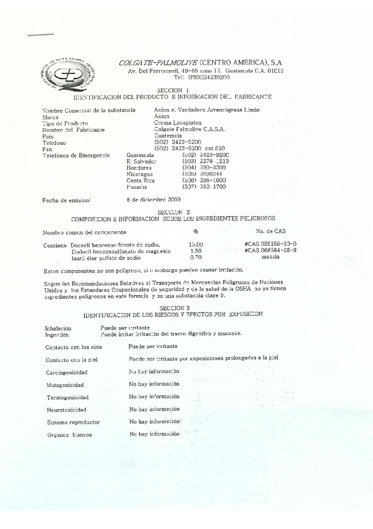 Sds axion - Quimica tecnica - Studocu