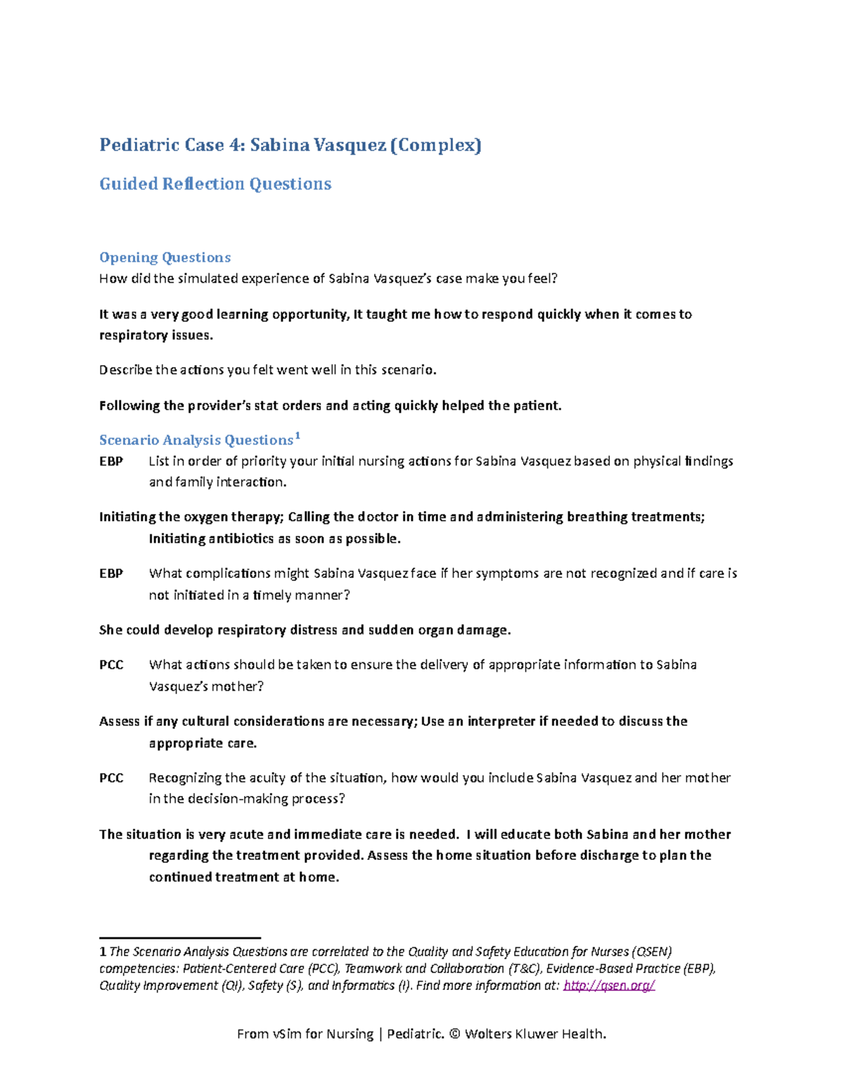 Sabina Vasquez's simulation Reflective questions - Pediatric Case 4 ...