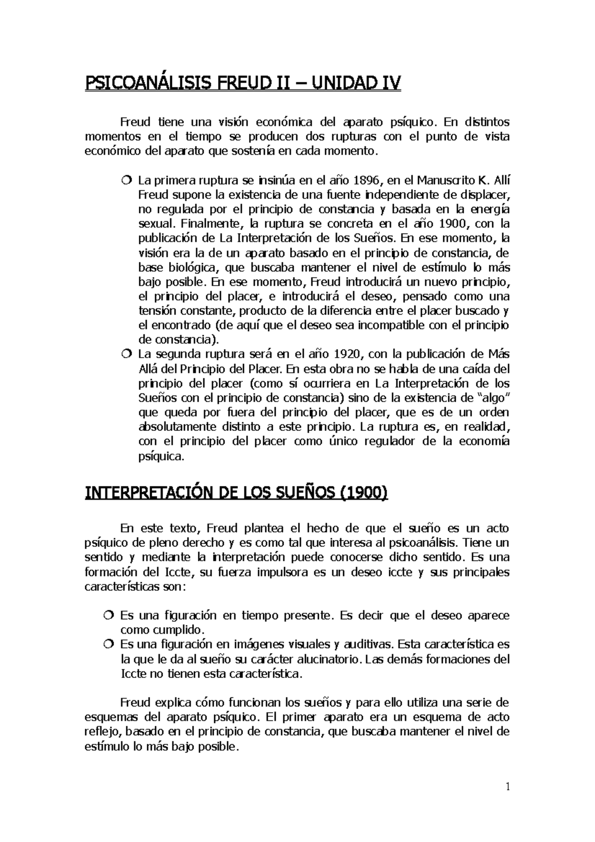 Freud II - Unidad IV - Guia resumen de la materia - PSICOANÁLISIS FREUD ...