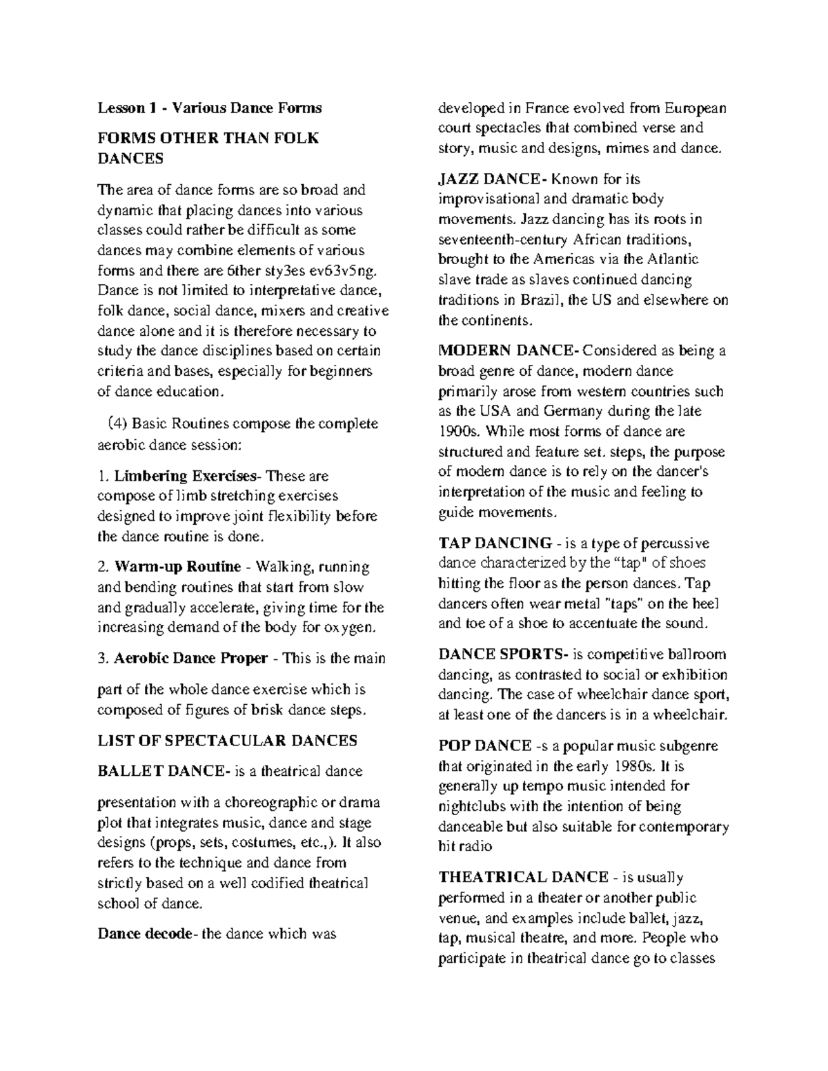 Reviewer IN PE Midterm - Lectures Notes on PE Dance - Lesson 1 ...