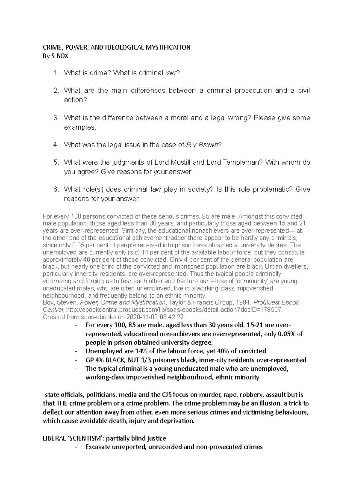 Crime Reading Notes - CRIME, POWER, AND IDEOLOGICAL MYSTIFICATION By S ...