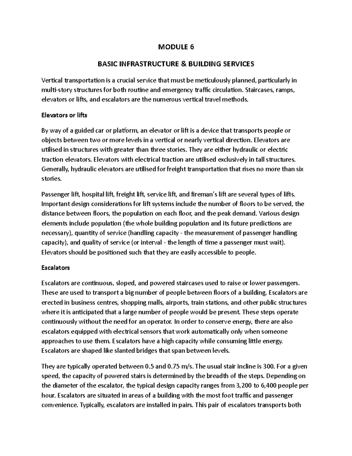 Basic Infrastructure & Building Services Module 6 - MODULE 6 BASIC ...