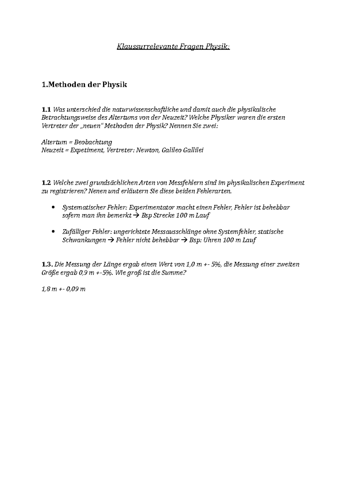Klaussurrelevante Fragen Physik - Systematischer Fehler: Experimentator ...