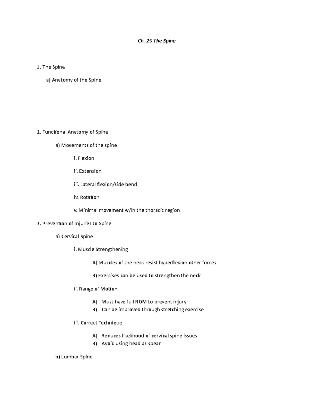 Ch. 25 Spine Outline - Lecture notes 25 - Ch. 25 The Spine 1. The Spine ...