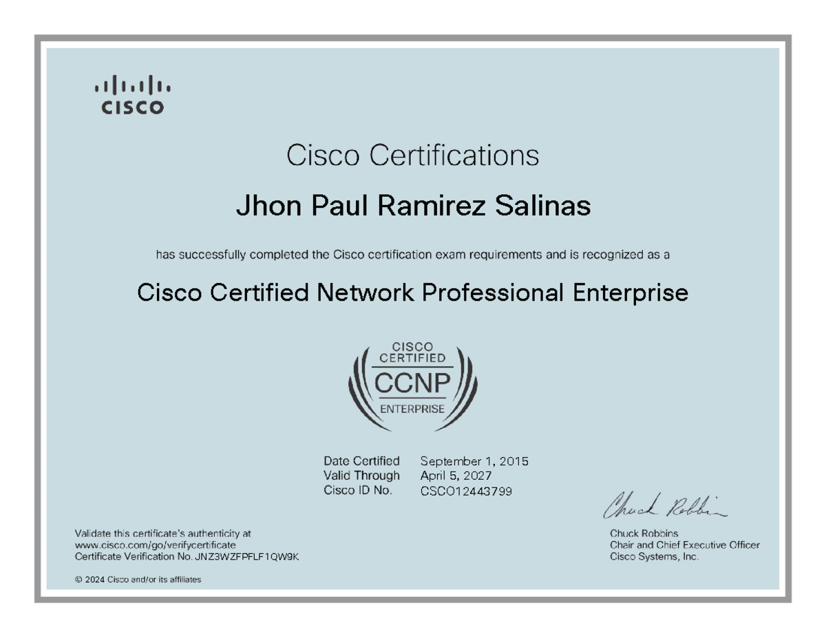 Cisco Certified Network Professional Enterprise certificate - Redes y ...