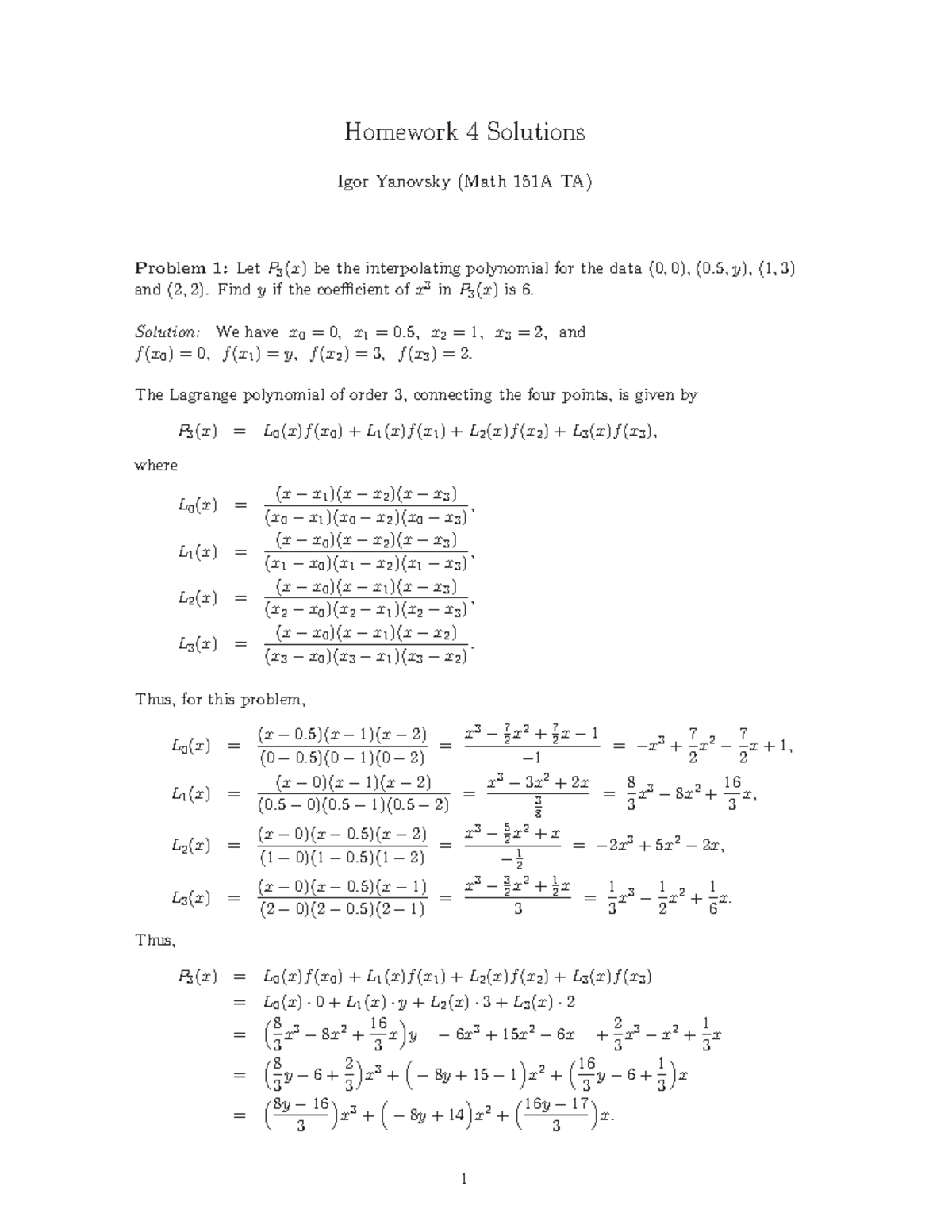 Safari-2 - Problems th help you in Numerical methods - Homework 4 Solutions Igor Yanovsky (Math ...