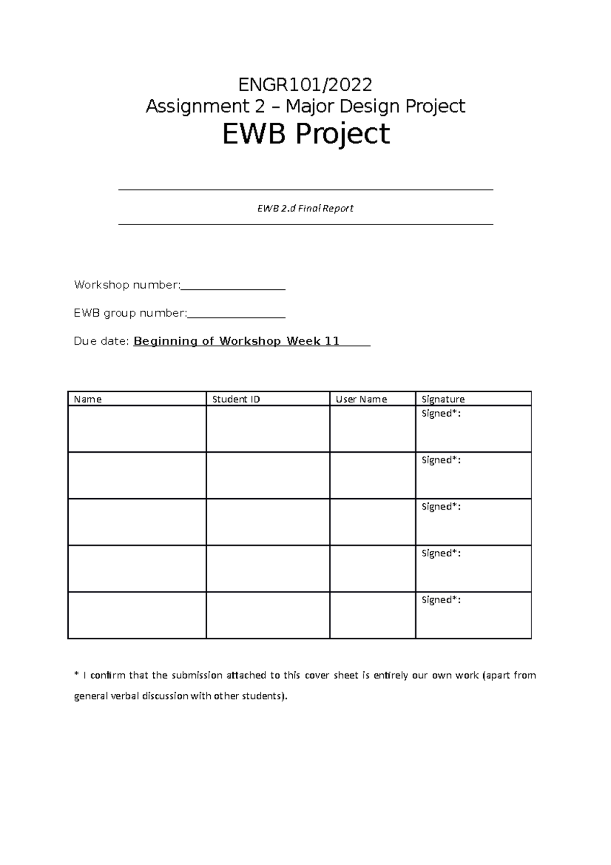 EWB 2.d Final Report Template - ENGR101/ Assignment 2 – Major Design ...