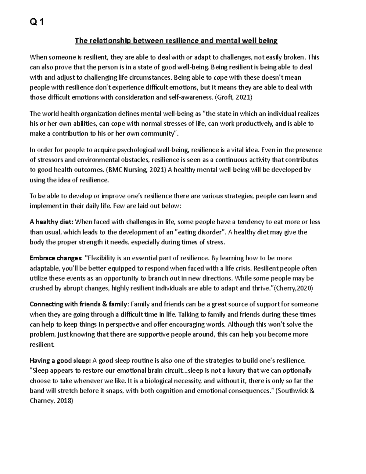 Unit 4 Assignment - Q 1 The relationship between resilience and mental ...