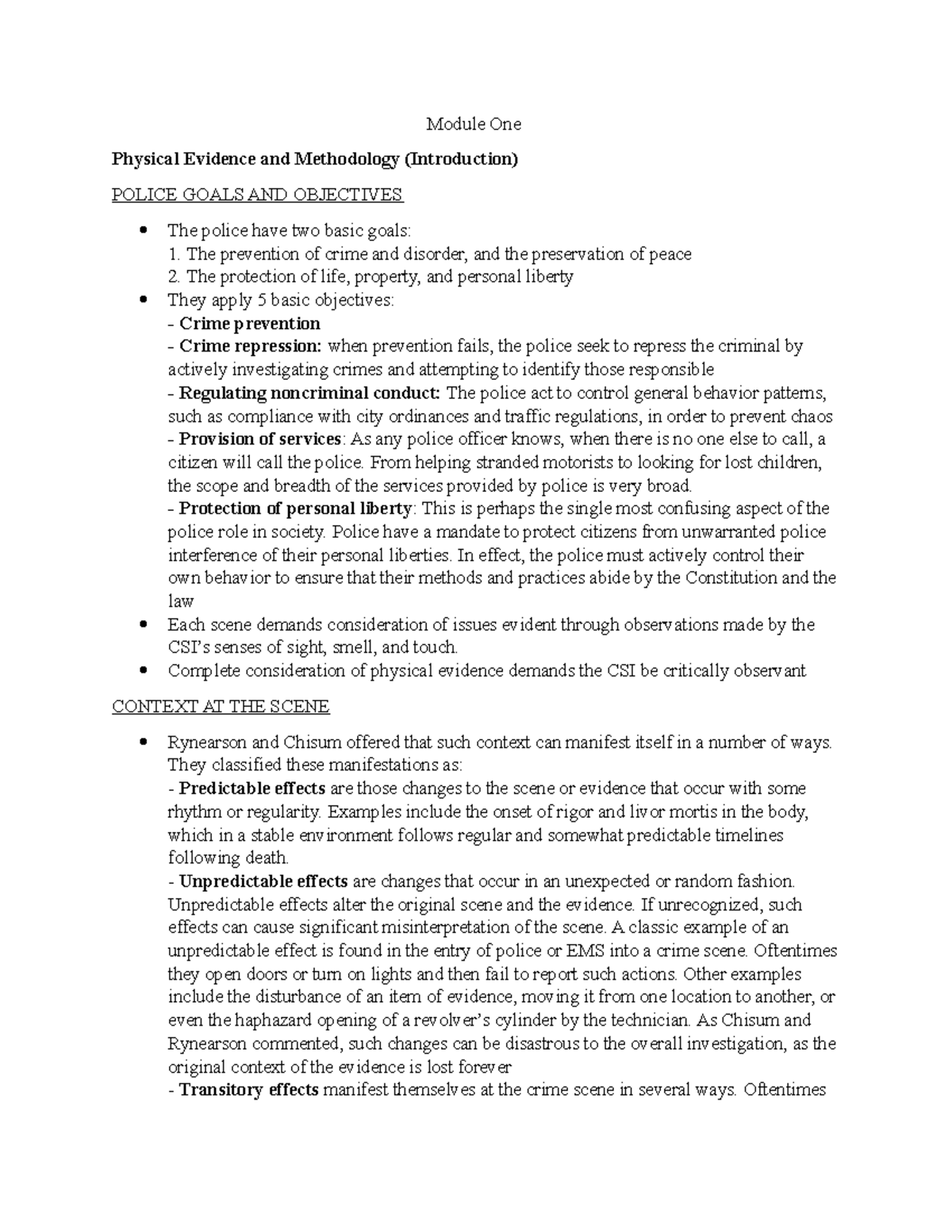 Module One - Module One Physical Evidence and Methodology (Introduction ...