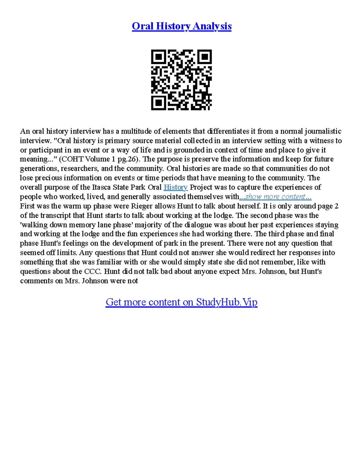 Oral History Essay - Oral History Analysis An oral history interview ...