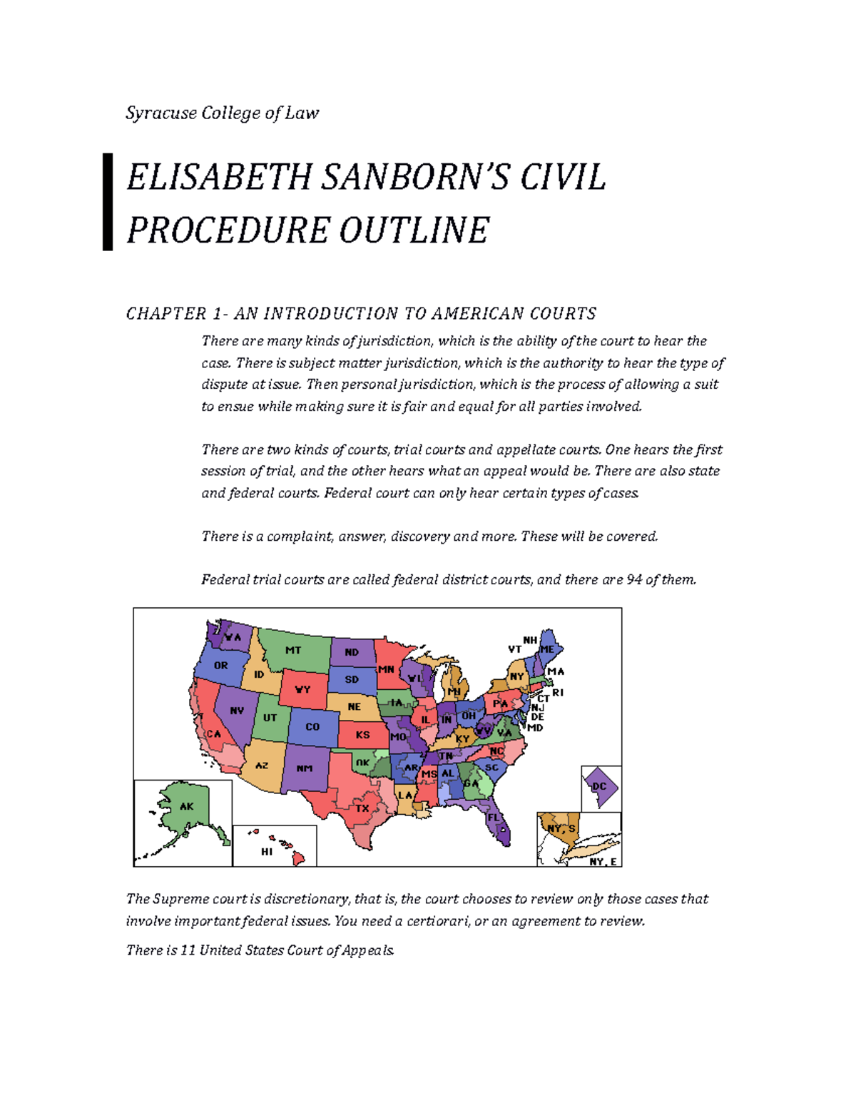 Syracuse College of Law Civil Procedure Outline - Syracuse College of ...