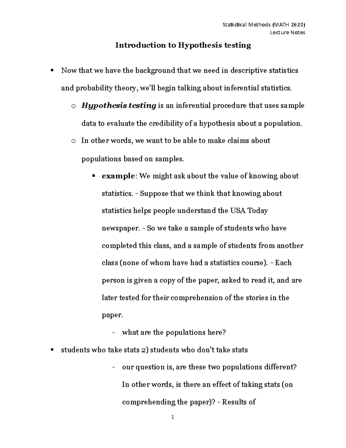 2021-Statistical Methods- MATH 2620-Lecture Notes-Intro to Hypothesis ...