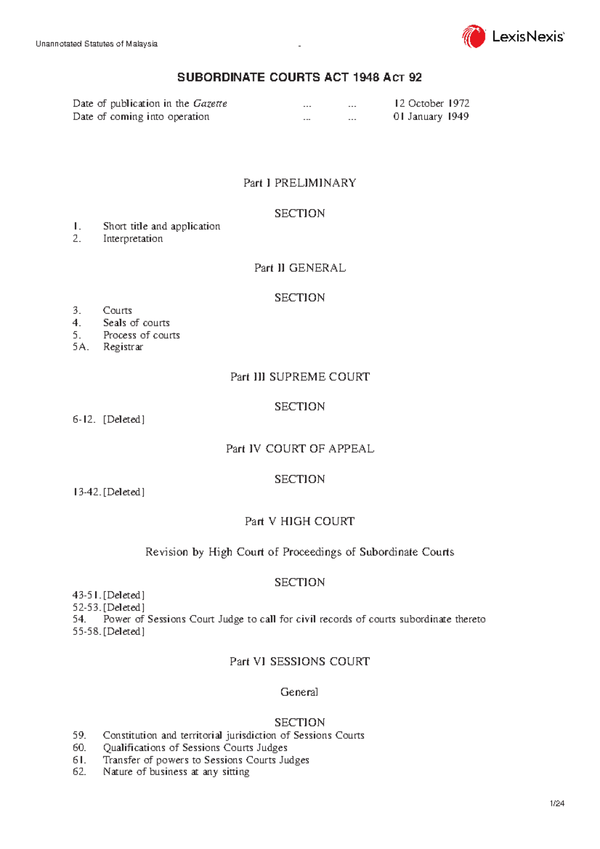 ACT 92 Subordinate Courts ACT 1948 - SUBORDINATE COURTS ACT 1948 ACT 92 ...