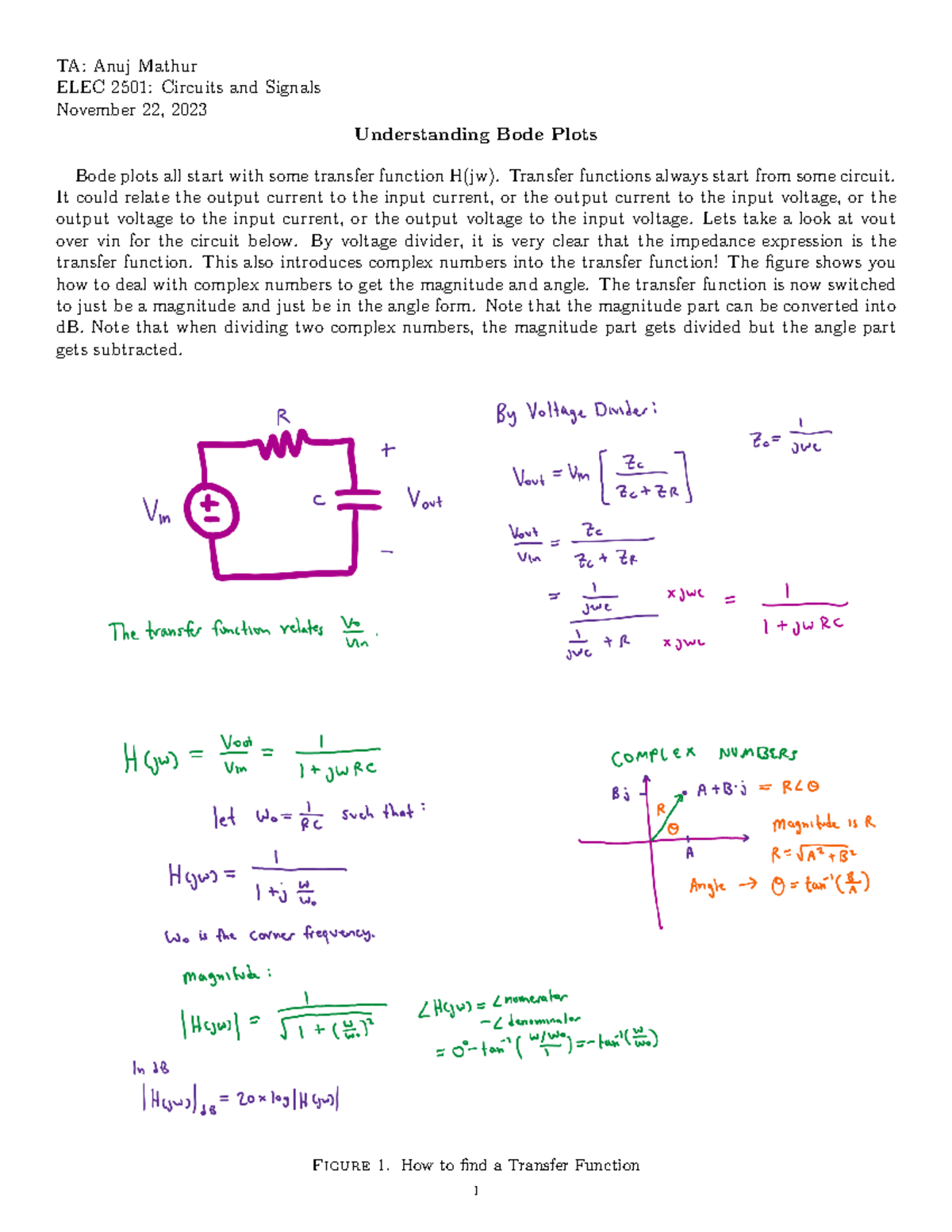 Bode Plots ELEC 2501 - TA: Anuj Mathur ELEC 2501: Circuits and Signals November 22, 2023 - Studocu