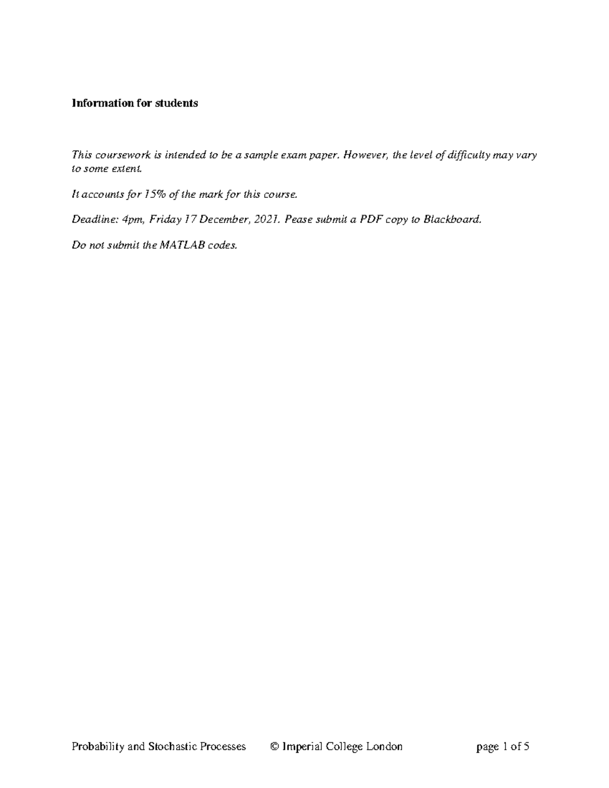Coursework 2021 - Information for students This coursework is intended ...