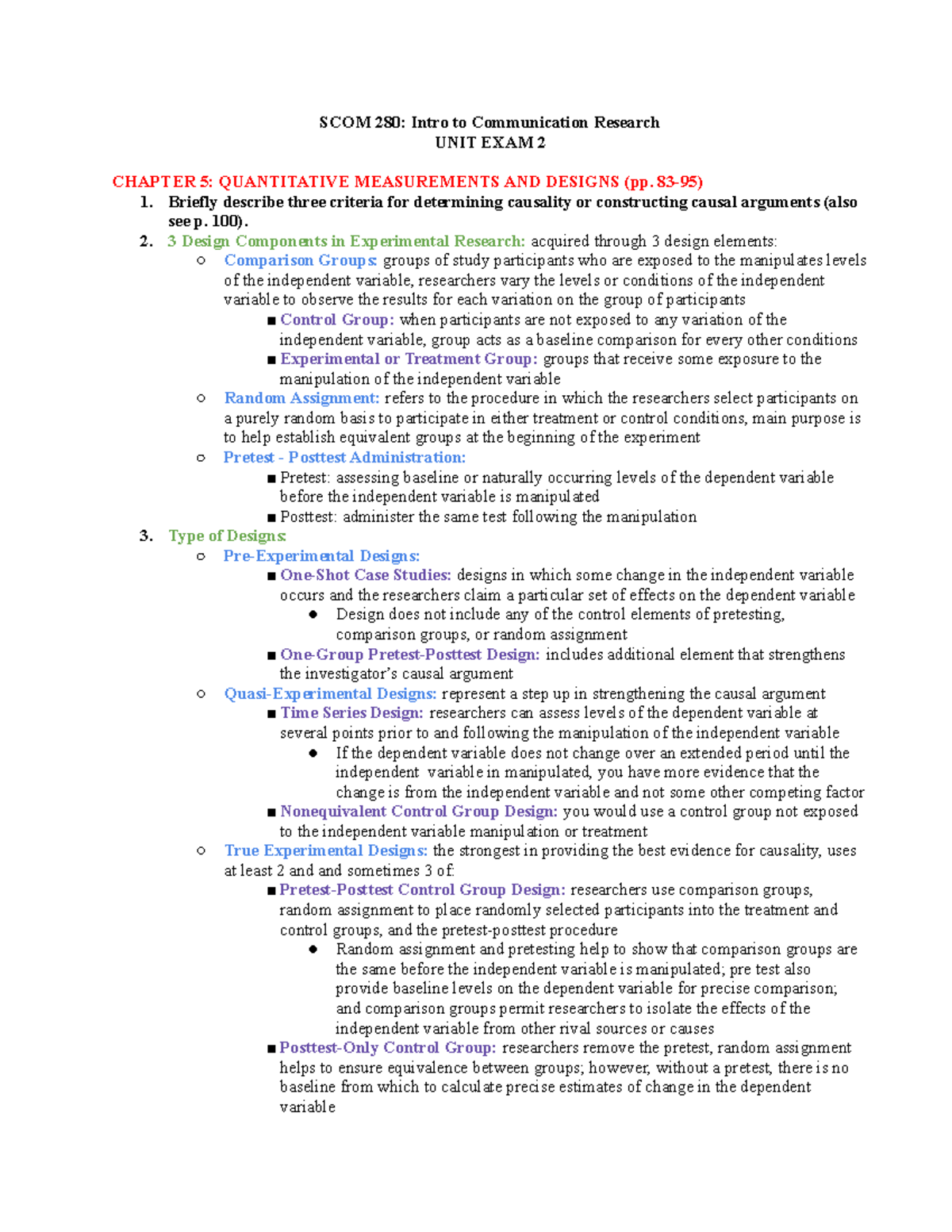 EXAM 2 Study Guide - SCOM 280: Intro to Communication Research UNIT EXAM 2 CHAPTER 5 ...