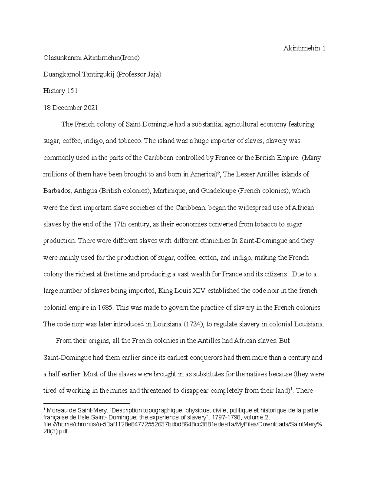 History Paper-Final draft - Olasunkanmi Akintimehin(Irene) Duangkamol ...