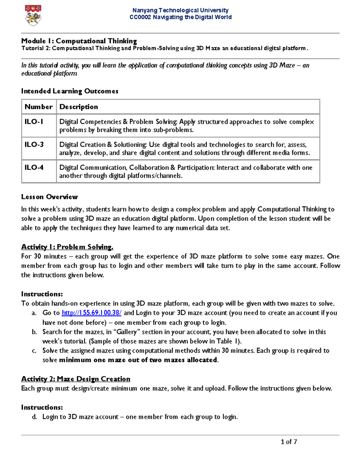 Module 1 Tutorial -T64 (students) - CC0002 Navigating the Digital World Module 1: Computational ...