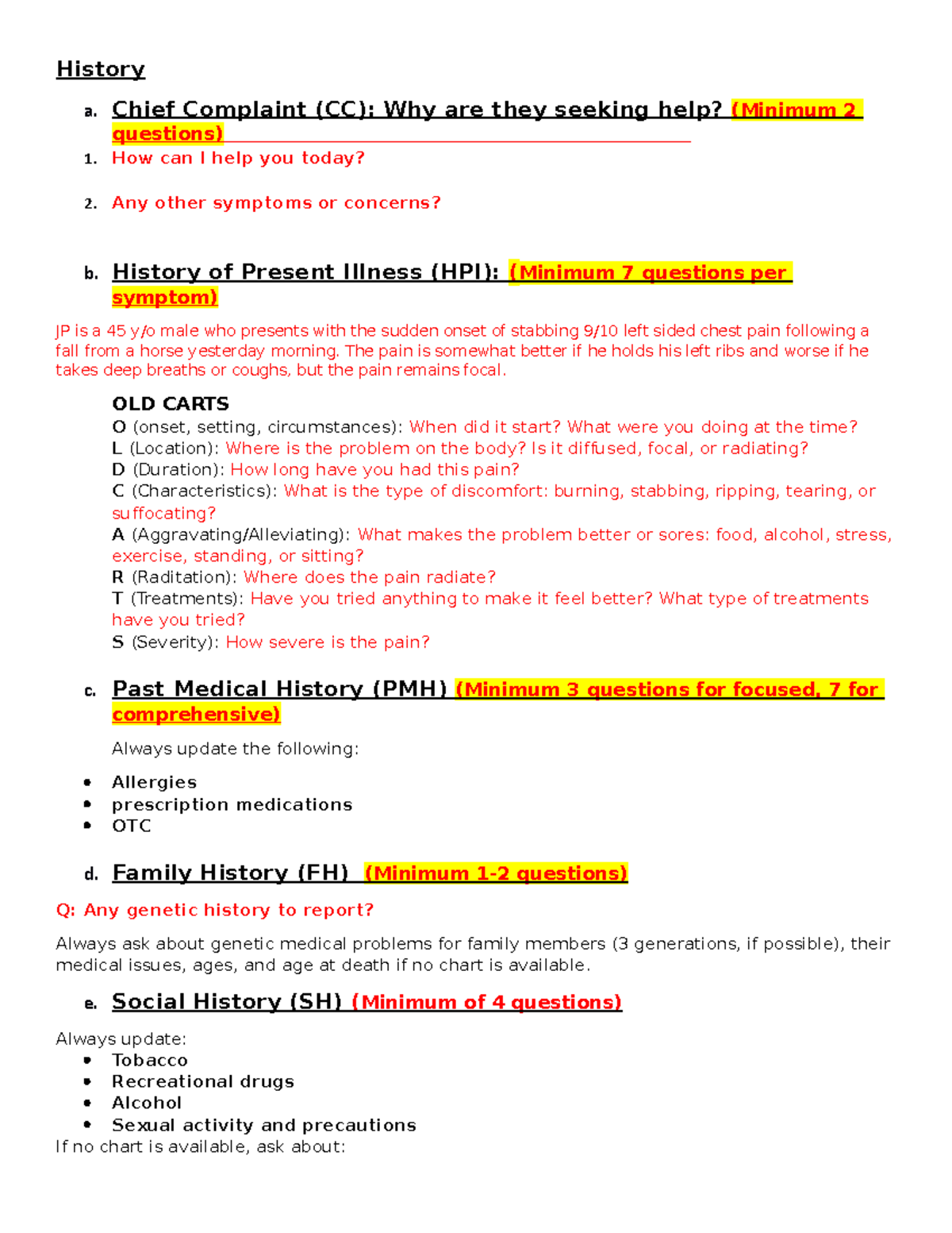 I Human - History a. Chief Complaint (CC): Why are they seeking help ...