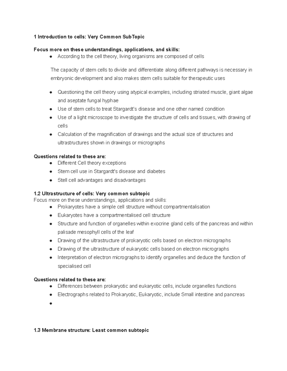 IB Bio HL ch # 1 - 2.1 Molecules to metabolism: Least common subtopic ...