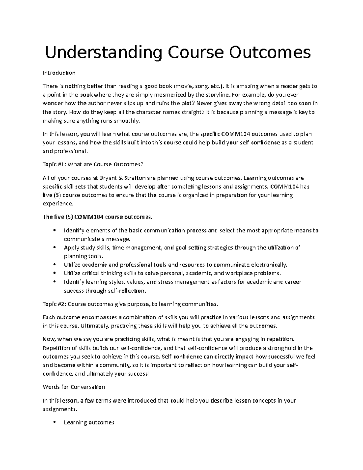 Understanding Course Outcomes - Understanding Course Outcomes ...