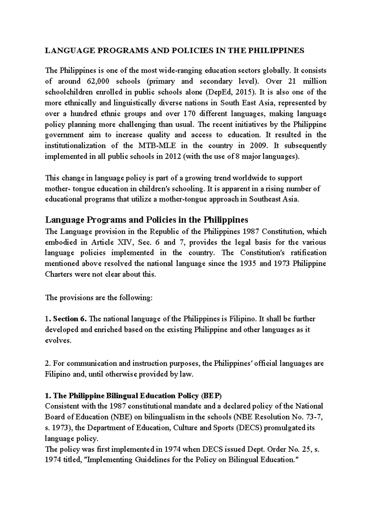 Language Programs AND Policies - LANGUAGE PROGRAMS AND POLICIES IN THE ...