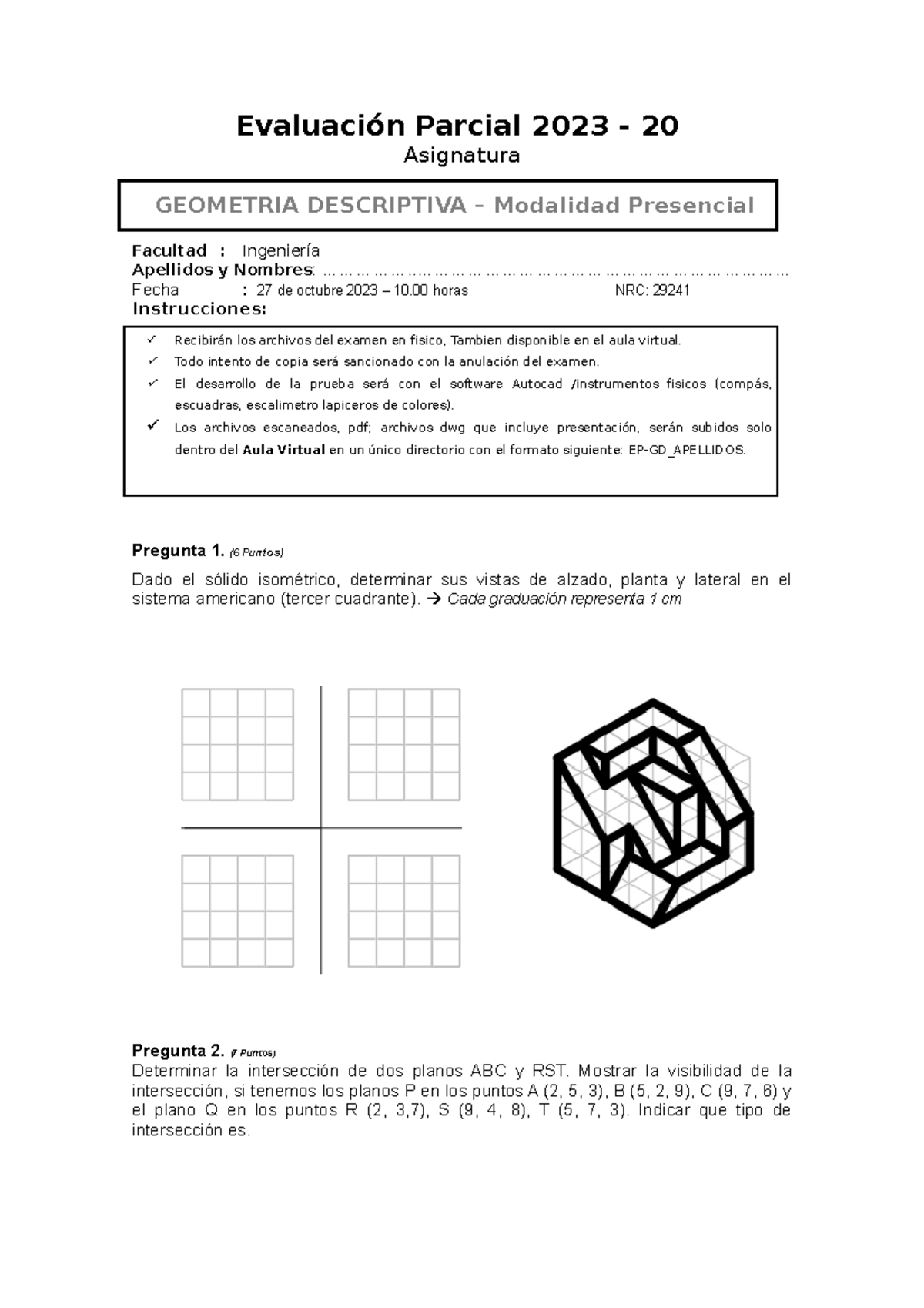 Evaluación Parcial 241-271023 - Evaluación Parcial 2023 - 20 Asignatura Docente : Mg. Juan P ...