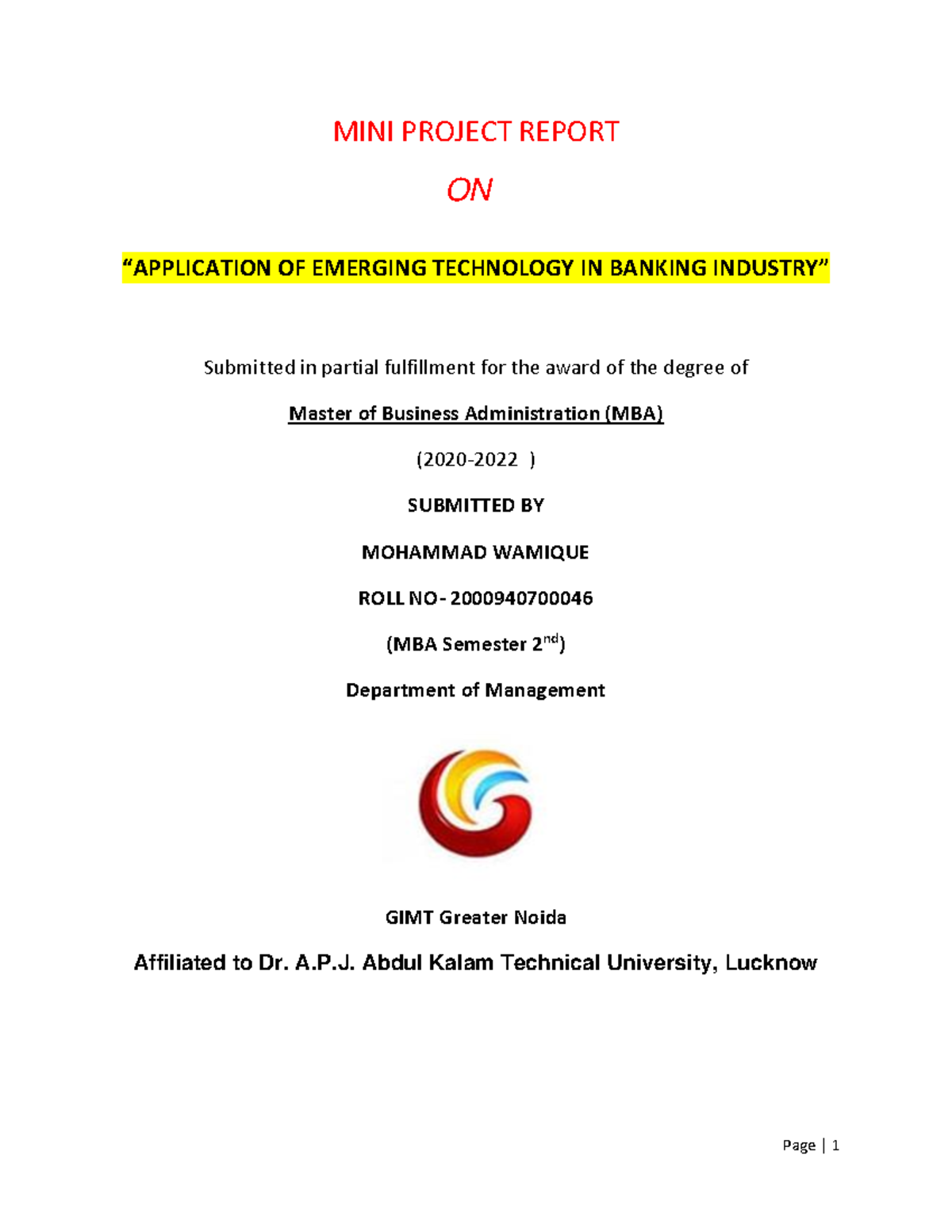 Banking Industry (Mini Project 2) Mohammad Wamique - MINI PROJECT ...