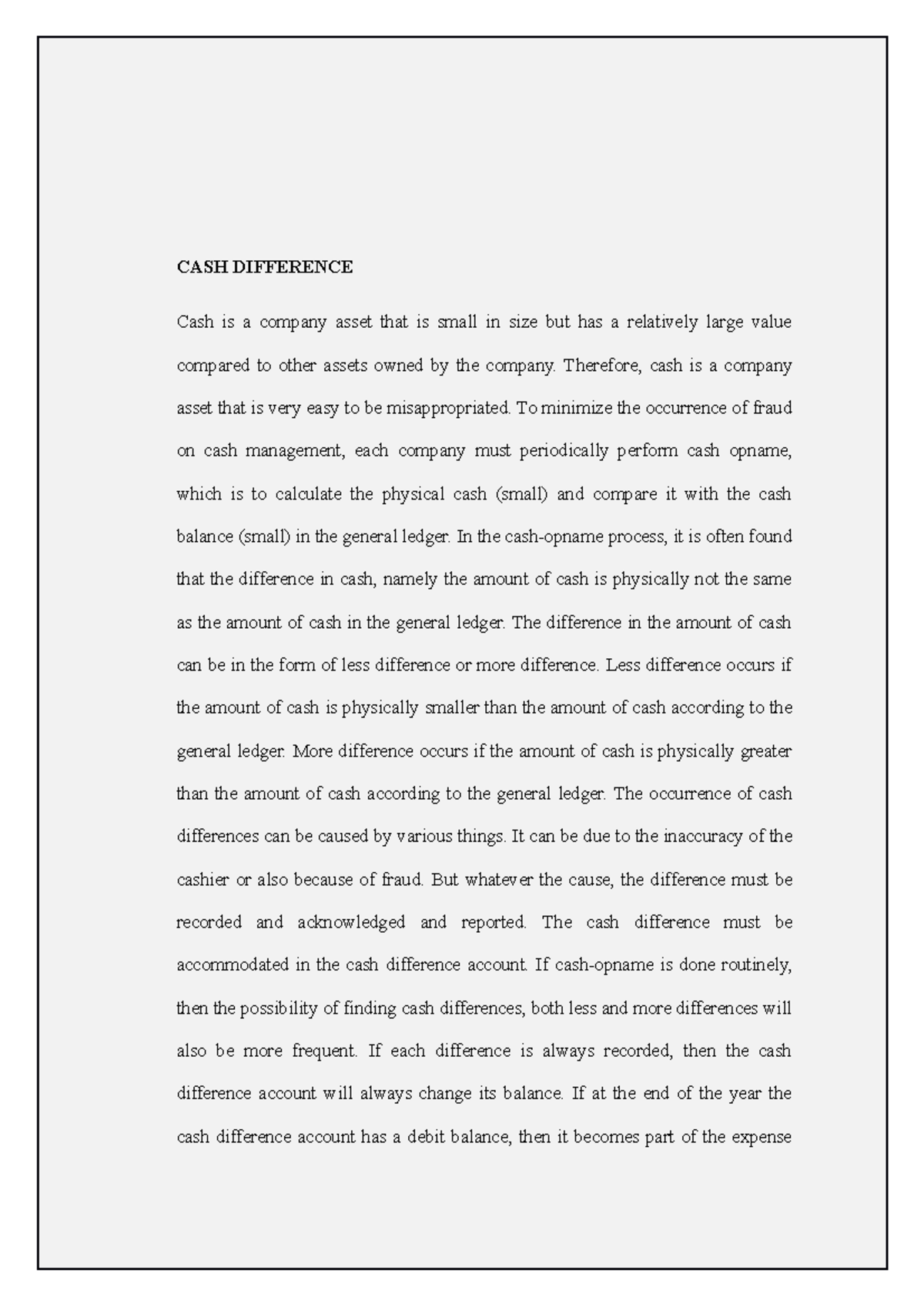 Documents Notes Accounting - CASH Difference - CASH DIFFERENCE Cash is ...