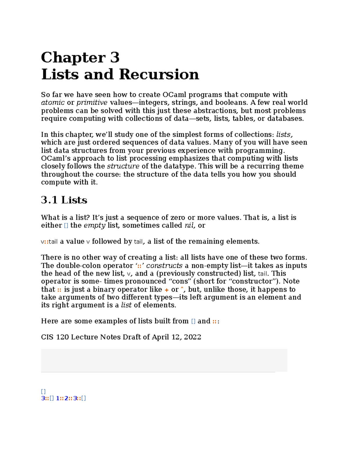 Lists And Recursions Chapter 3 Lists And Recursion So Far We Have Seen How To Create Ocaml