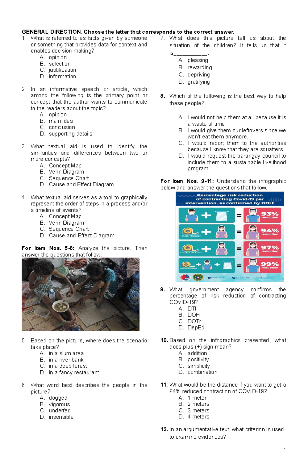 STEM english - olm - GENERAL DIRECTION: Choose the letter that ...
