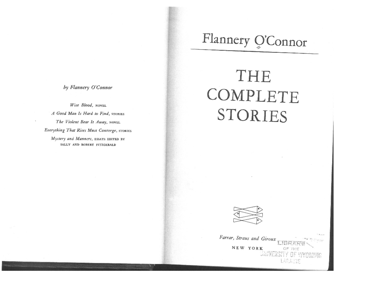O'Connor Complete short stories - Flannery THE Flannery COMPLETE Wise ...