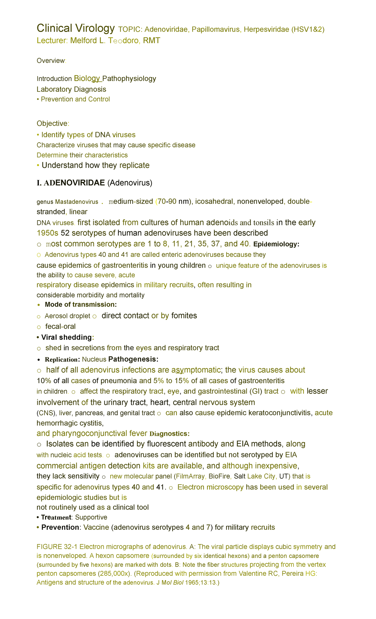 Midterm-all - lectures - Clinical Virology TOPIC: Adenoviridae ...