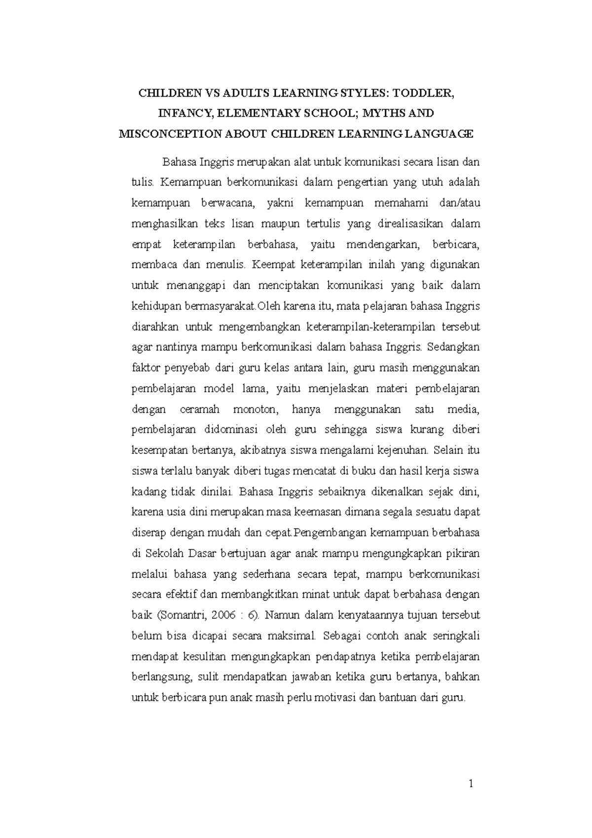 Children VS Adults Learning Styles - 1 CHILDREN VS ADULTS LEARNING ...