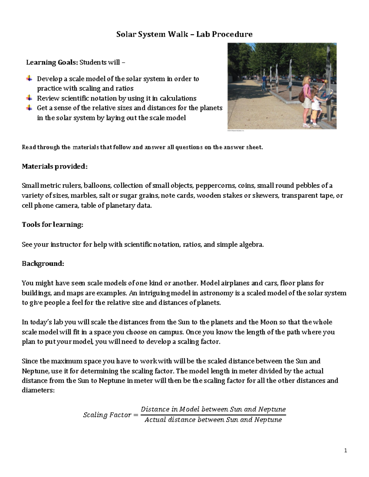 Solar System Walk Lab Word Document - Solar System Walk – Lab Procedure ...