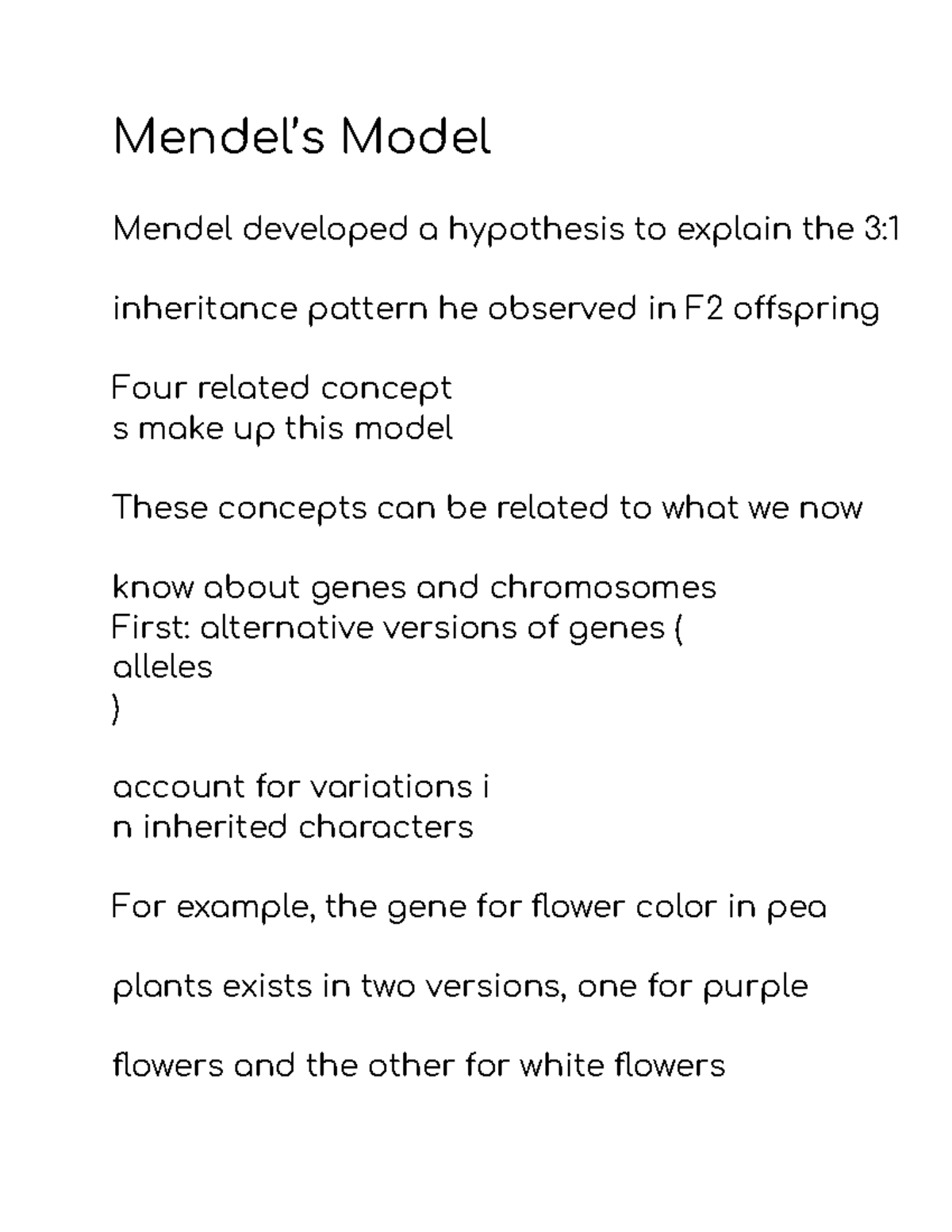 Mendel’s Model - notes - Mendel’s Model Mendel developed a hypothesis ...