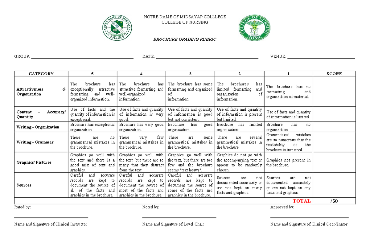Pamphlet- Making- Rubrics - NOTRE DAME OF MIDSAYAP COLLLEGE COLLEGE OF ...